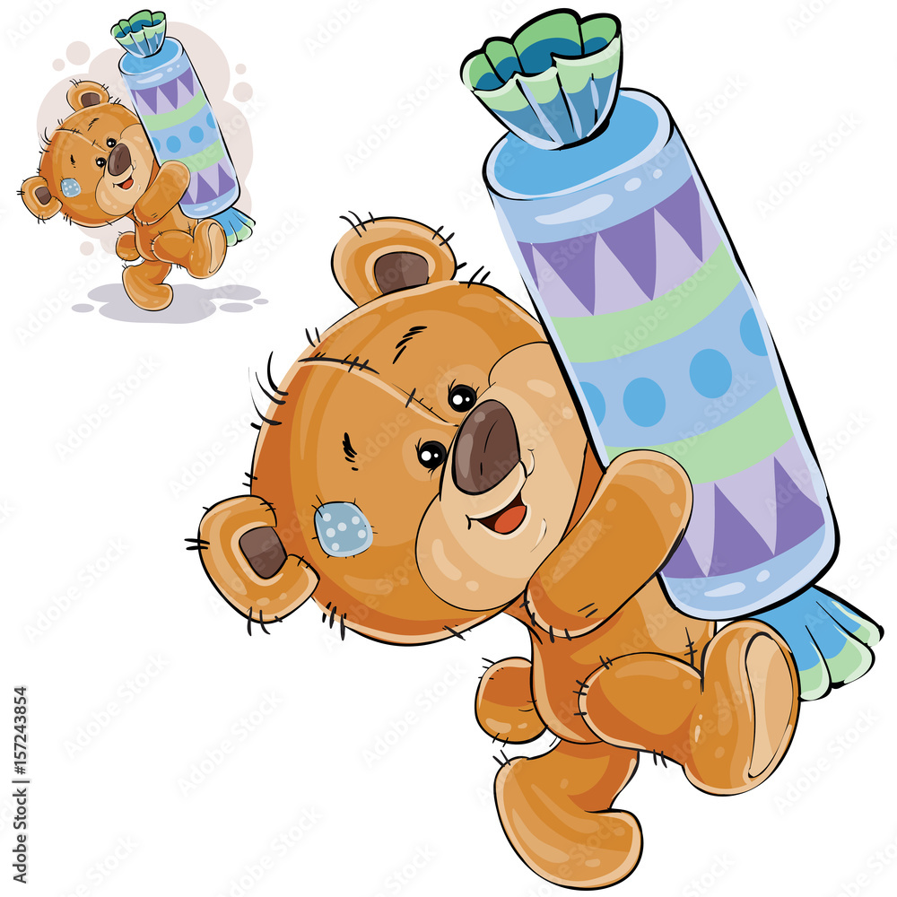 Vector illustration of a brown teddy bear sweet tooth holding in its ...