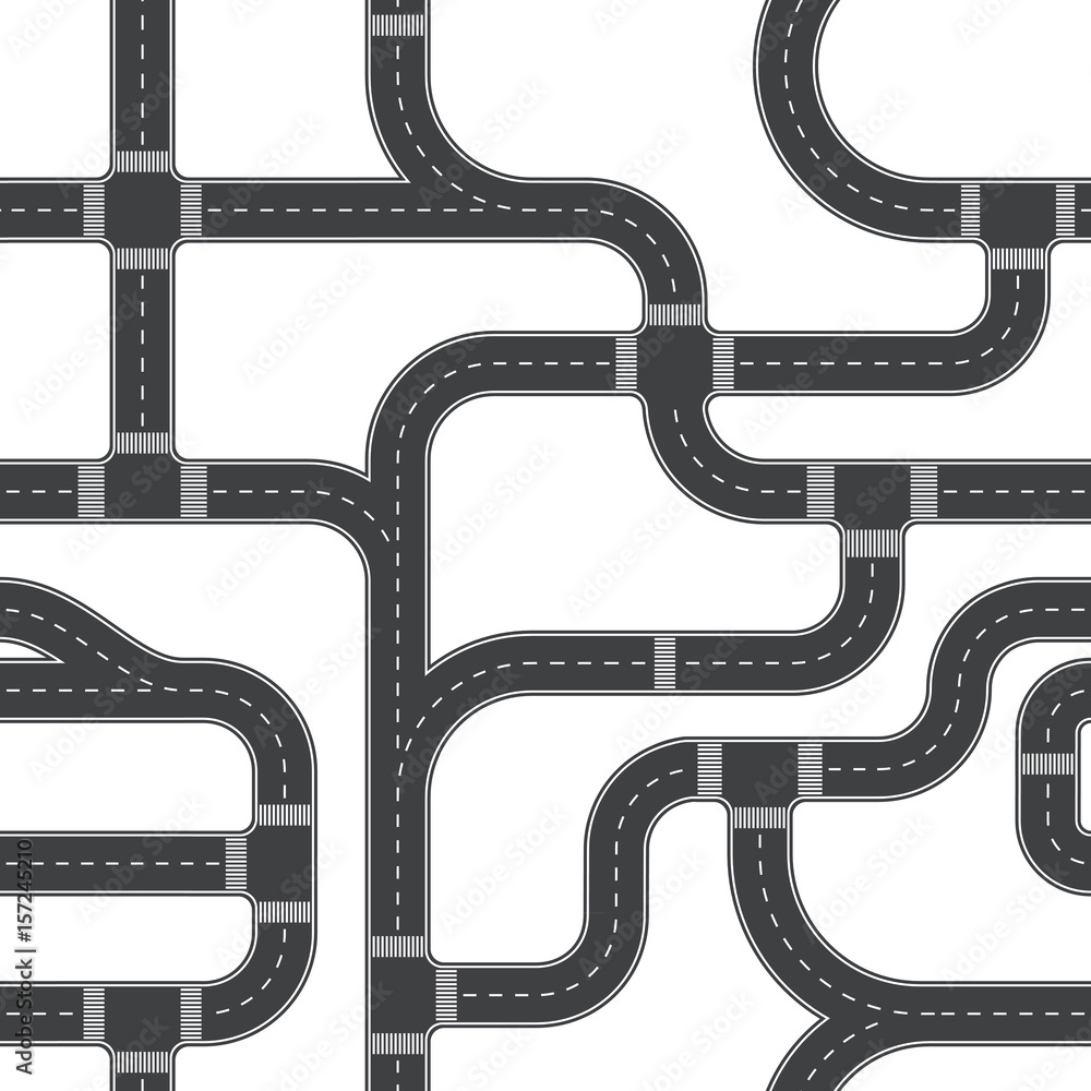 Seamless vector road pattern. Top view path background. Urban map plan ...