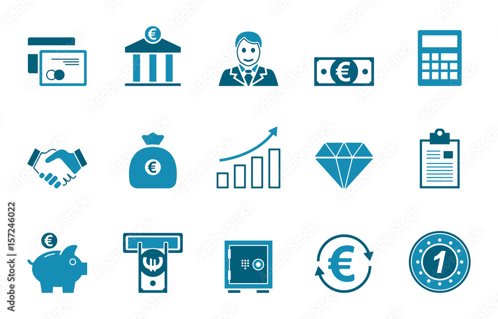 Banken & Finanzen Iconset - Blau Stock-Vektorgrafik | Adobe Stock