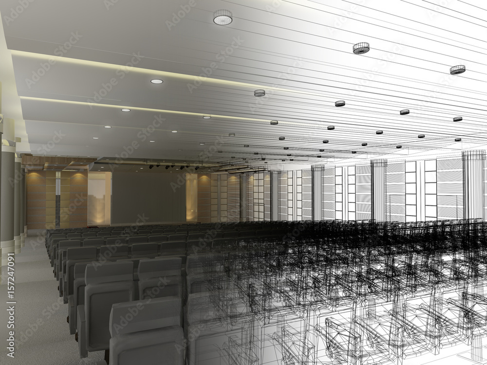 sketch design of interior auditorium ,3d render Stock Illustration ...