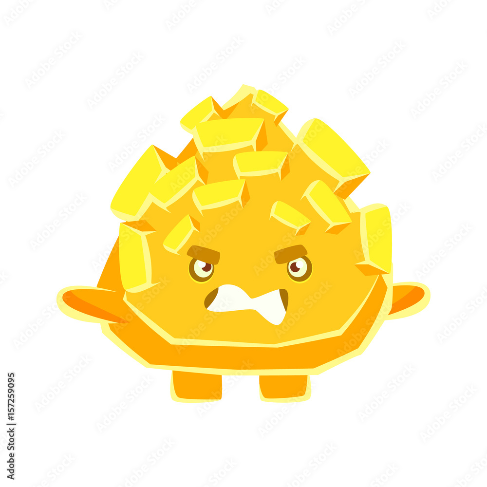 Cute yellow crystal stone with vexed face. Cartoon emotions character ...