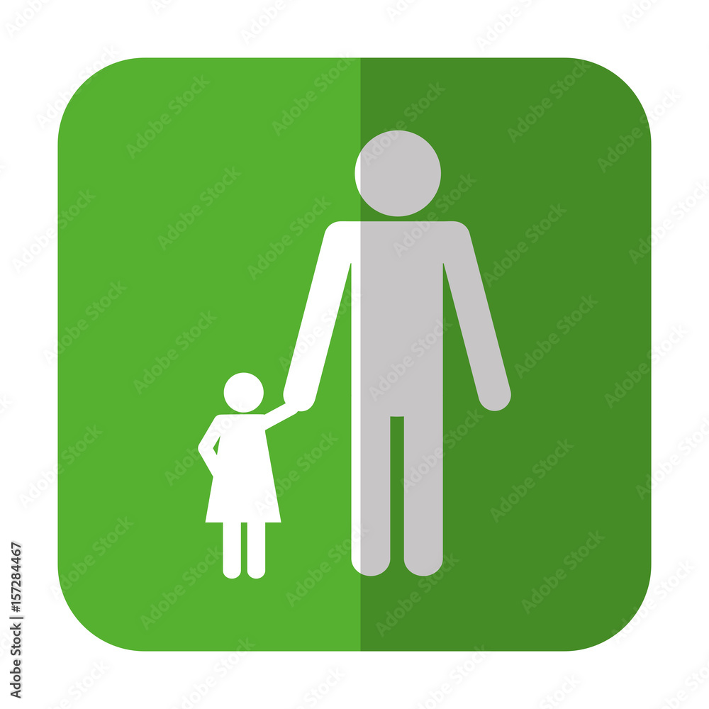pictogram father with his kid icon over green square and white ...