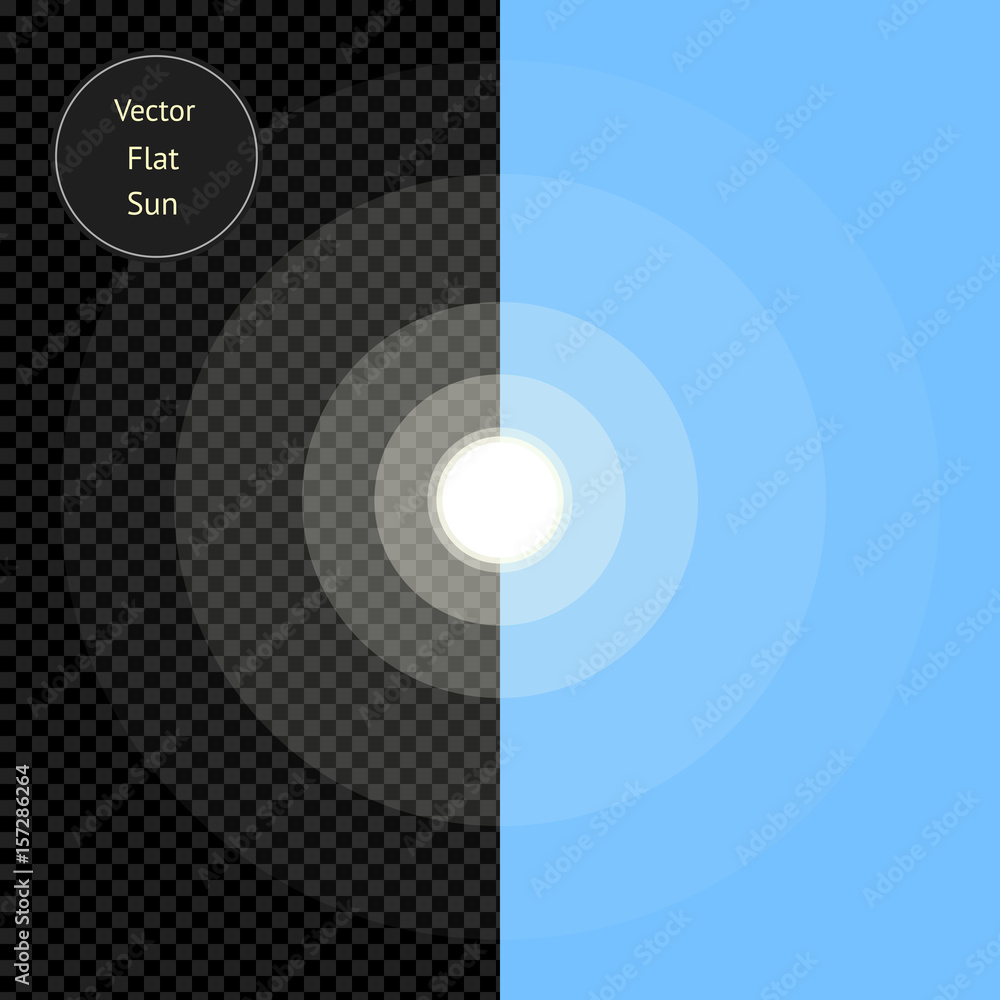 Vector sun isolated on blue and transparent background. Yellow sunshine ...