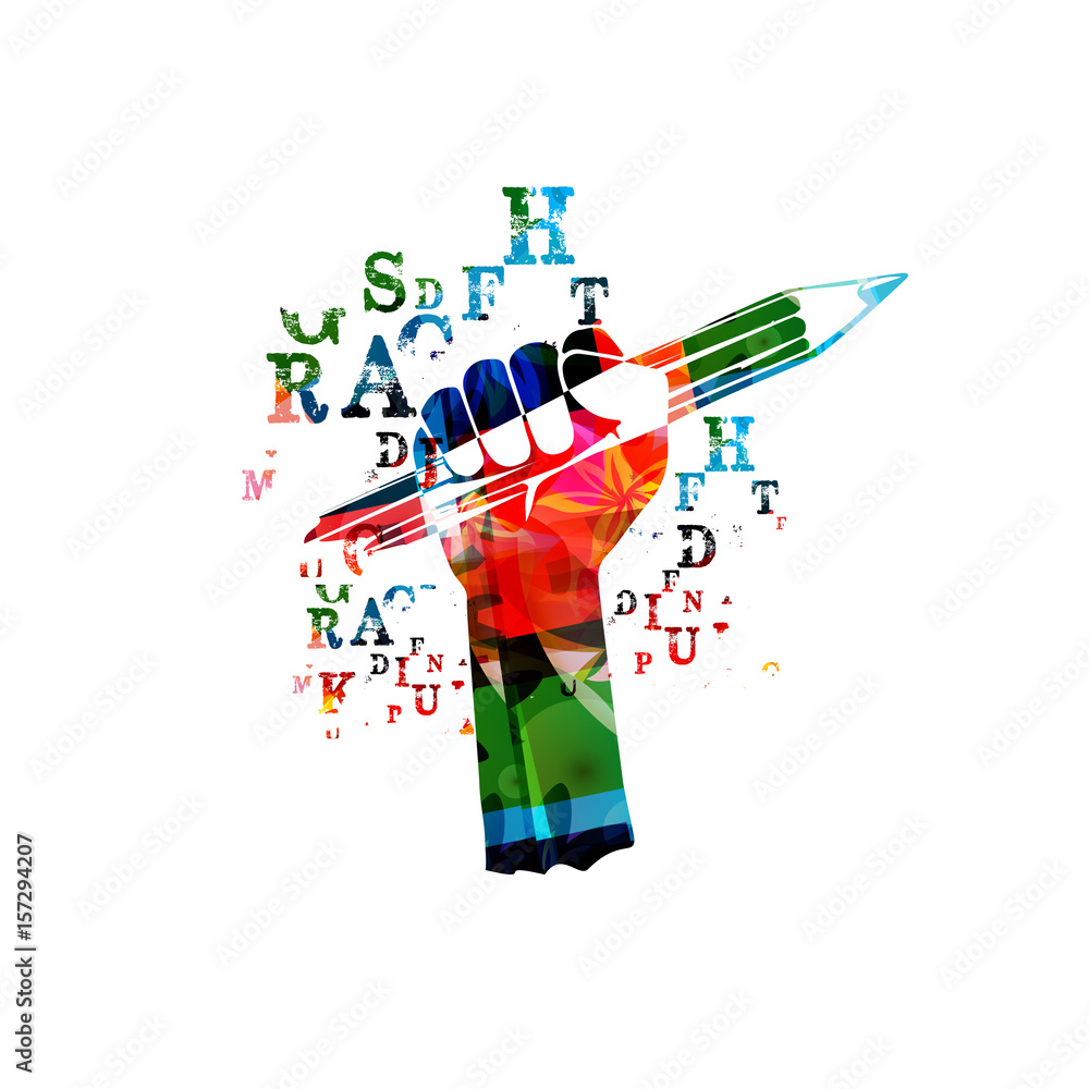 Colorful alphabet letters with pencil vector illustration. Creative ...