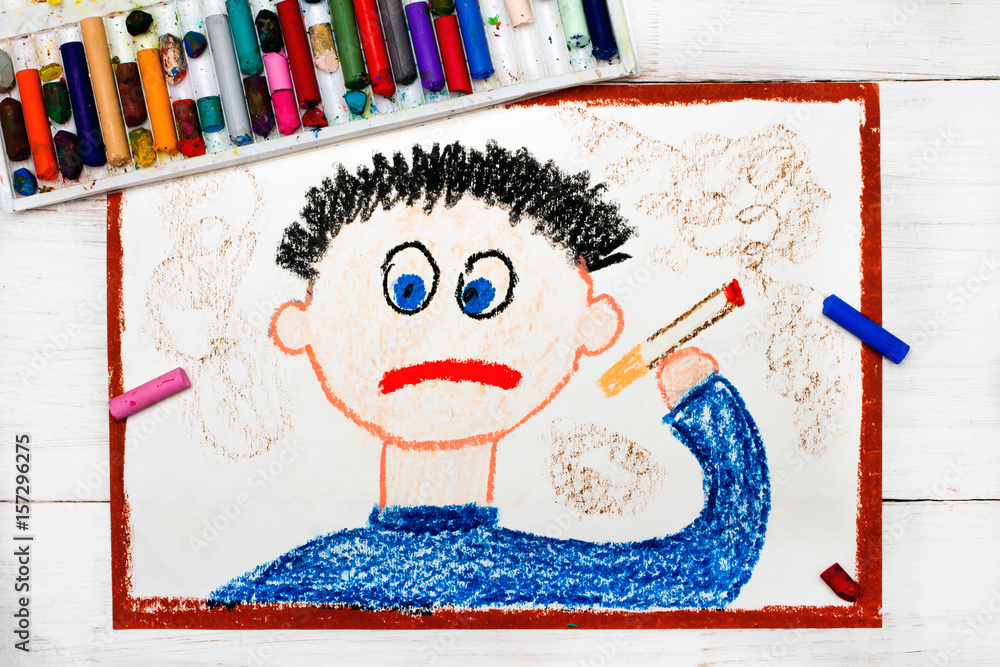 Colorful drawing: Sad man smoking cigarette Stock Photo | Adobe Stock