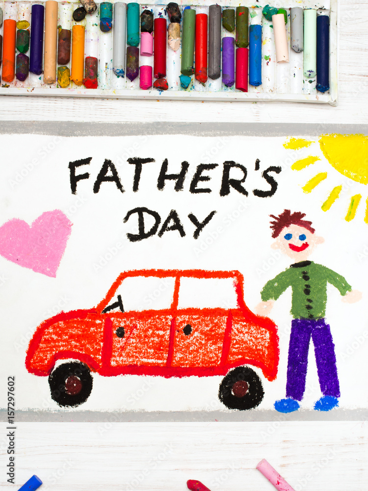 Colorful drawing: Happy father's day card made by a child Stock Photo ...