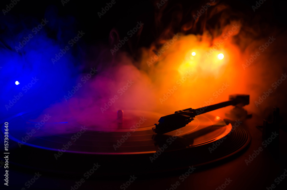 Turntable vinyl record player. Retro audio equipment for disc jockey ...