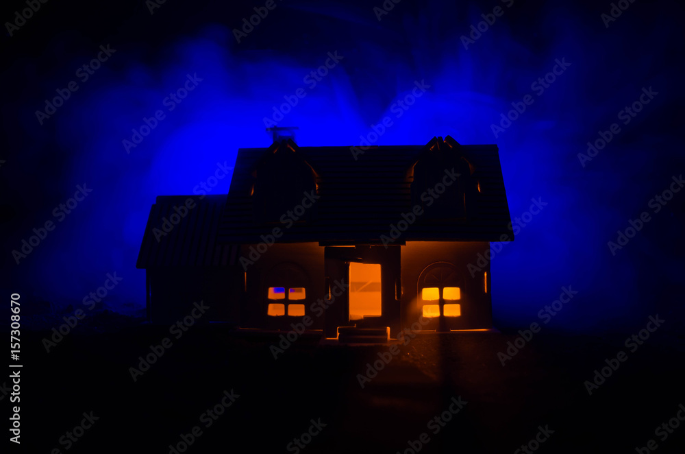 Old house with a Ghost in the moonlit night or Abandoned Haunted Horror ...