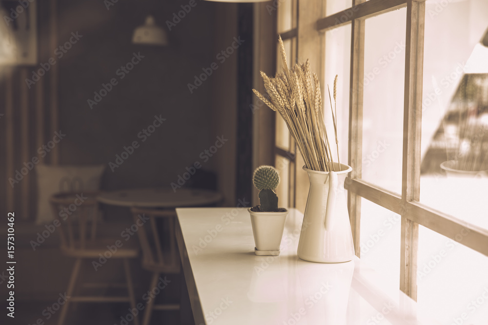 japan style cafe counter bar side glass window interior nature ...