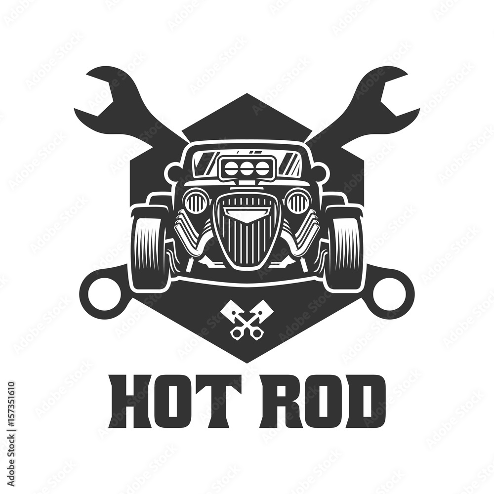 Hot Rod car logo, HotRod vector emblem, Vector Hot Rod car logo design ...