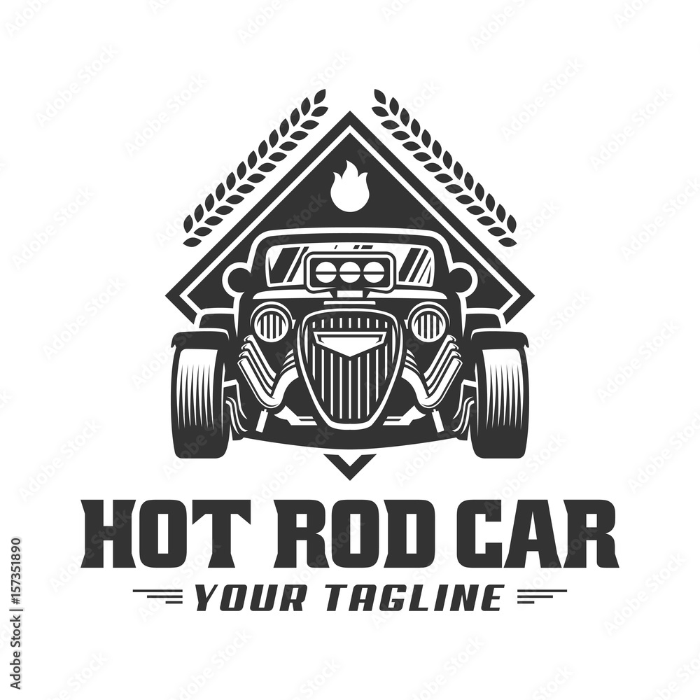 Hot Rod car logo, HotRod vector emblem, Vector Hot Rod car logo design ...