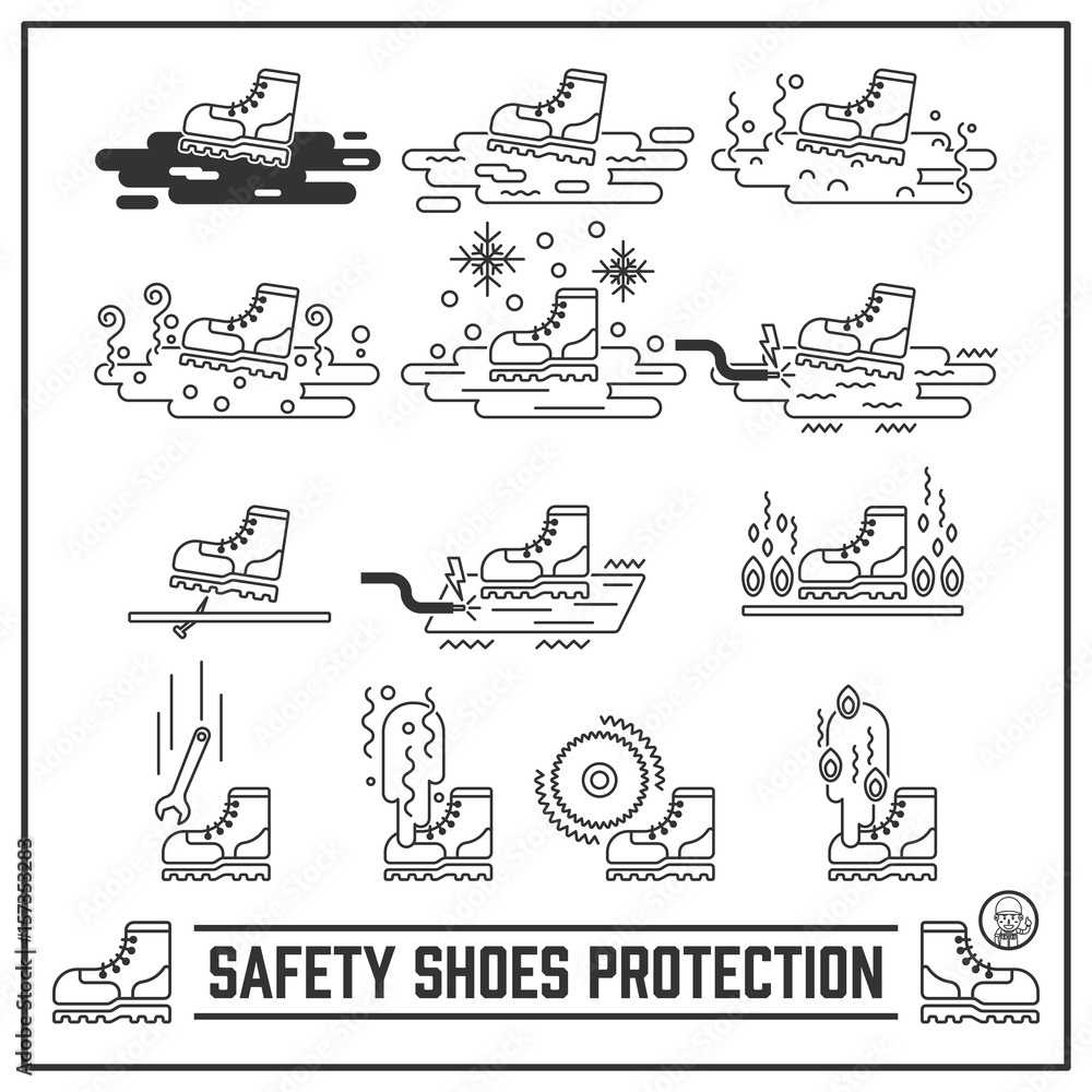Set of Icon and Symbols of Safety Shoes Protection Stock Vector | Adobe ...