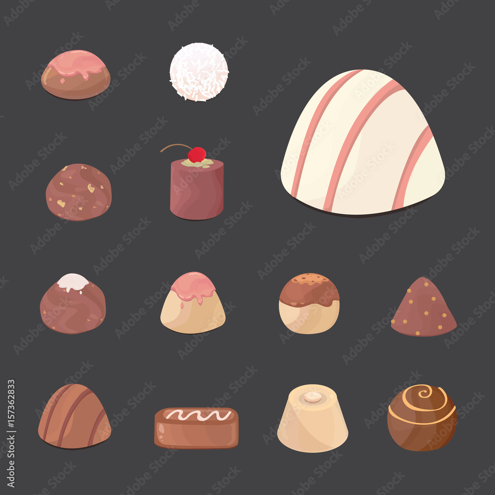 vector set of chocolate candies. cartoon illustartion on dark ...