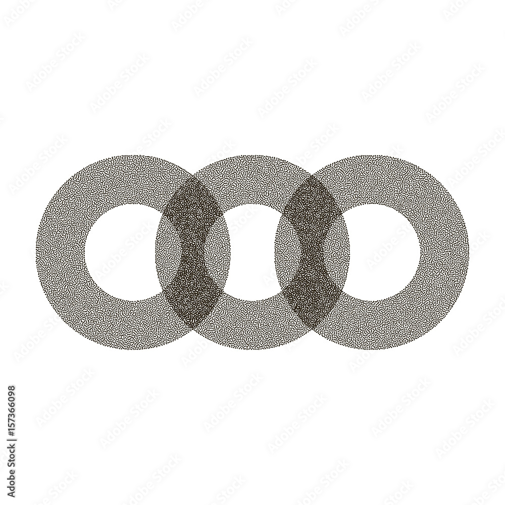 three rings of black dots. abstract circles. white background. stipple ...