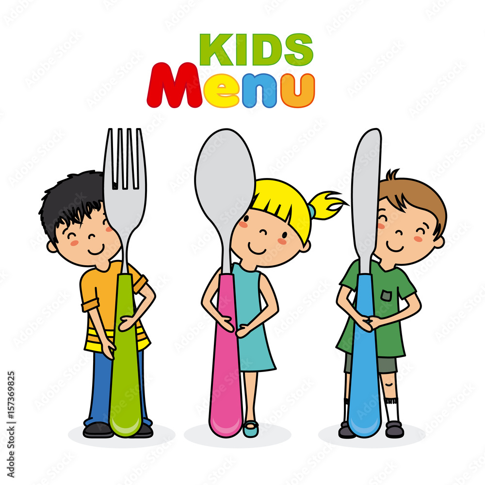 kids menu. Children with knife, spoon and fork Stock Vector | Adobe Stock
