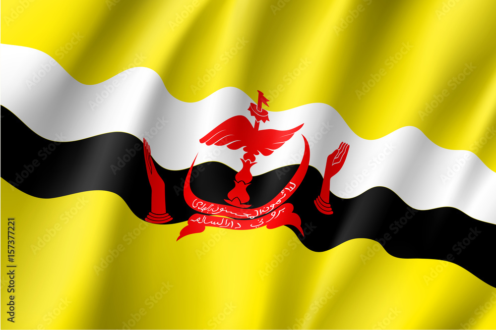 Waving flag of Brunei. Patriotic sign in official country colors and ...