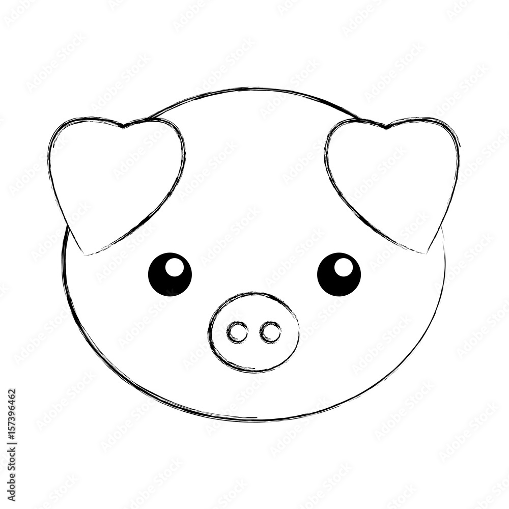 cute sketch draw pork face cartoon graphic design Stock Vector | Adobe ...