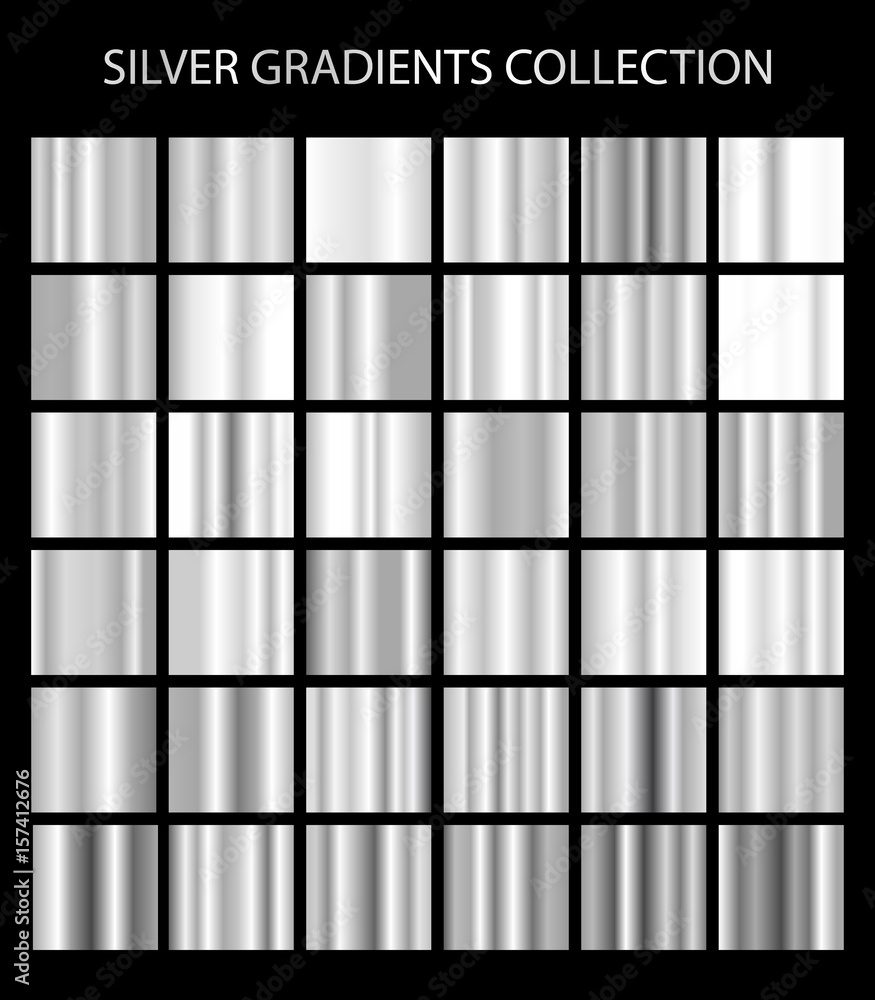 Silver gradients collection. Bright metallic luxury patterns, templates ...
