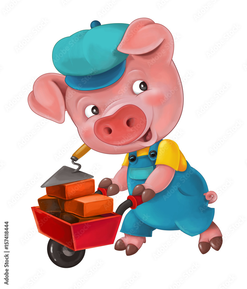 Cartoon isolated young pig in work outfit - interested - working ...