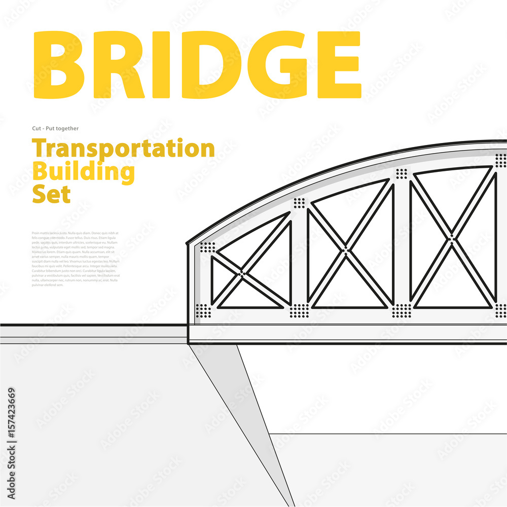 Outline set of vector arched train bridge in side view. Isolated ...