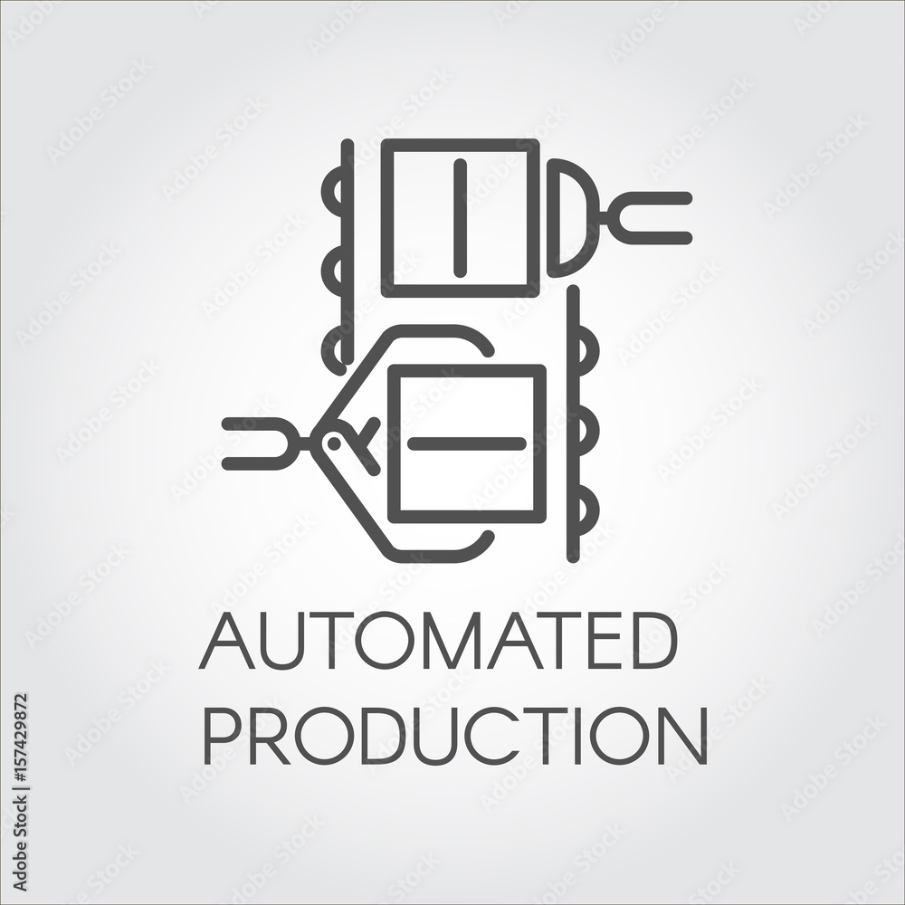 Simple icon in line art style of automated production. Outline symbol ...