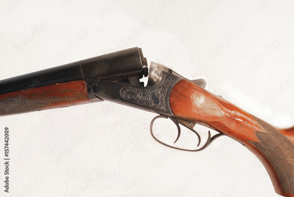 Detailed photo of a double-barrel rifle on a white background Stock ...