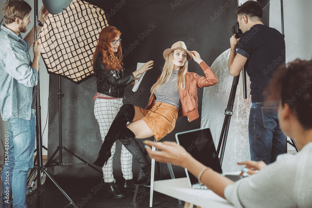 Model during photoshoot Stock Photo | Adobe Stock