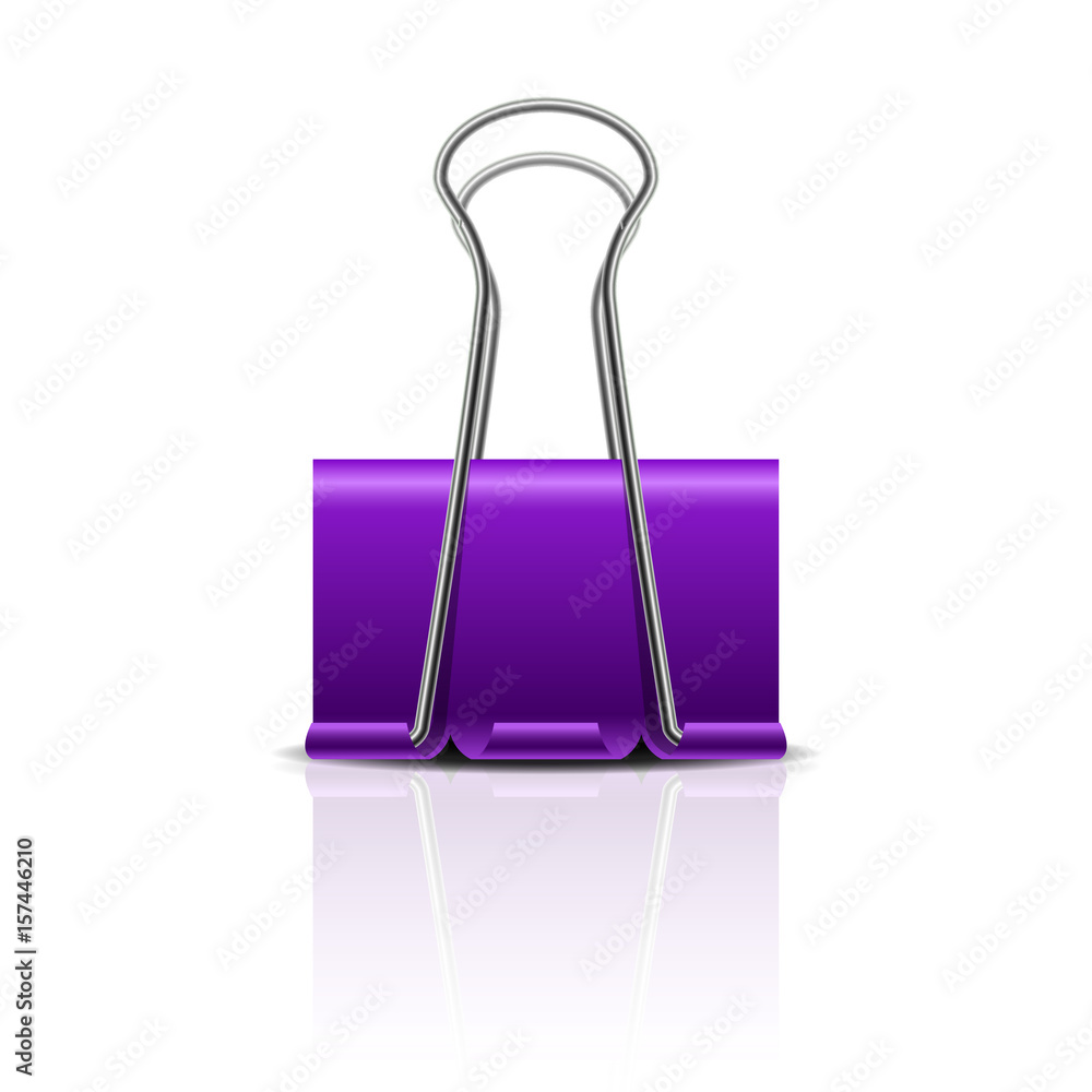 Realistic 3D purple paper clamp isolated on white background. Design ...