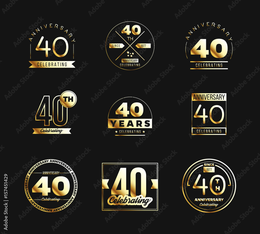 40th anniversary logo set with gold elements. Vector illustration ...