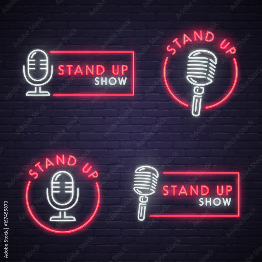 Set Stand Up neon sign. Neon sign, bright signboard, light banner ...