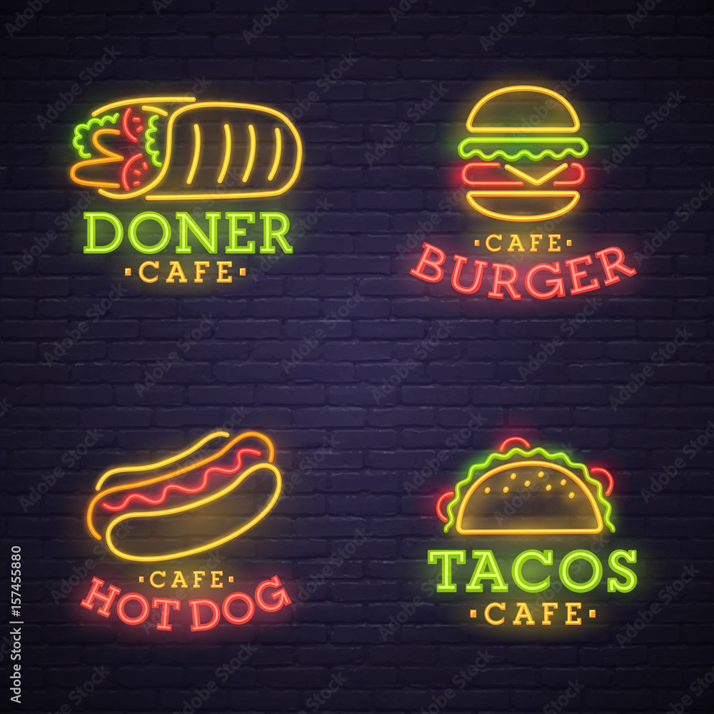Stockvector Fast food neon sign. Neon sign, bright signboard, light ...