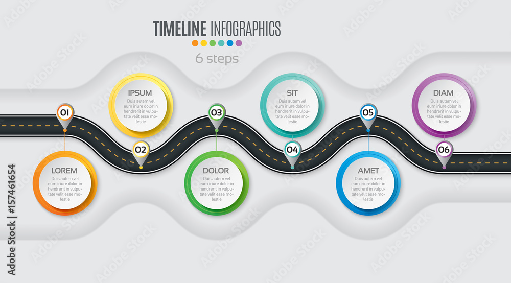 Navigation map infographic 6 steps timeline concept. Winding roa Stock ...