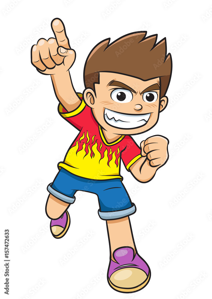 Little boy pointing his finger show no.1 pose cartoon. Stock Vector ...