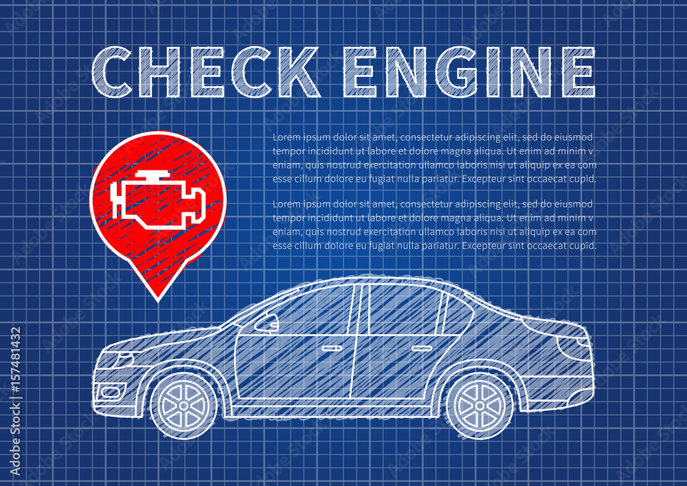 Check engine vector illustration. Car technical service concept with ...