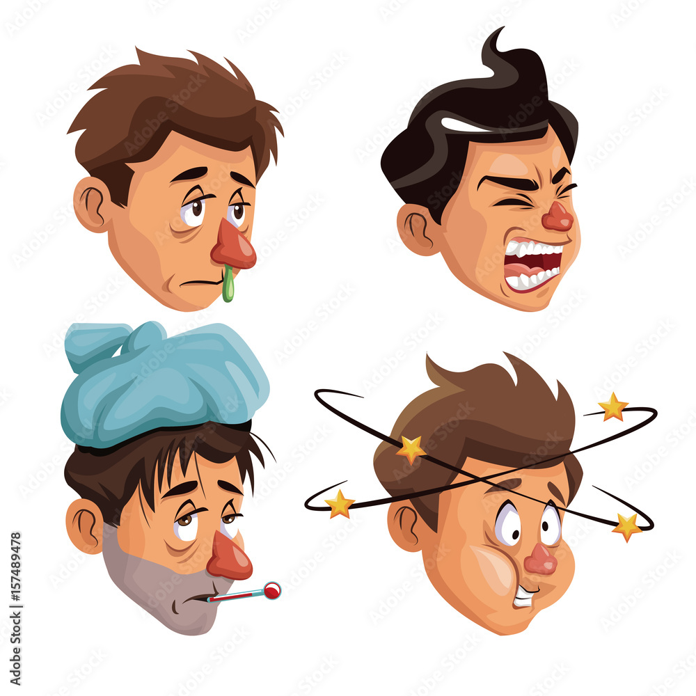 white background set faces sick people vector illustration Stock Vector ...