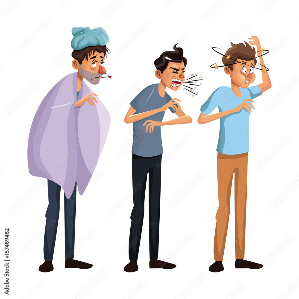 white background set full body standing sick people male vector ...