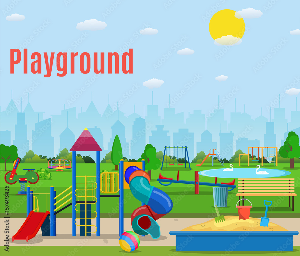 Kids playground cartoon concept background. Stock Vector | Adobe Stock