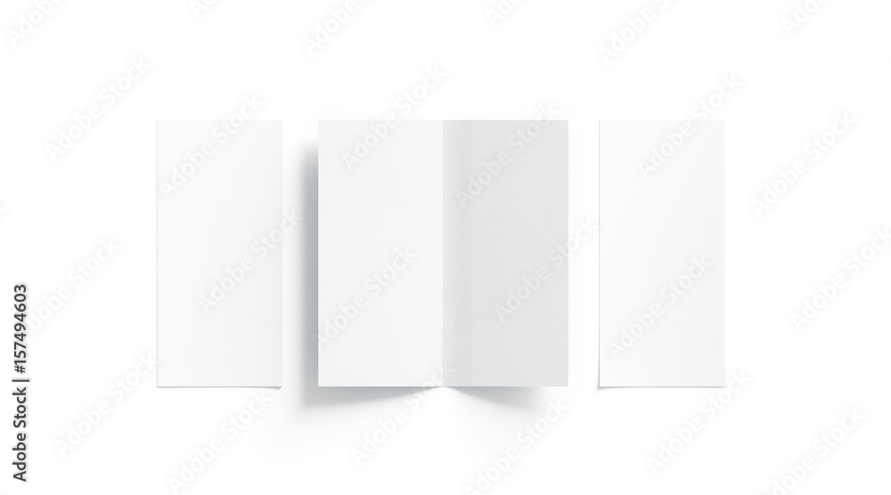 Blank white two folded booklet mock up, opened and closed, front and ...