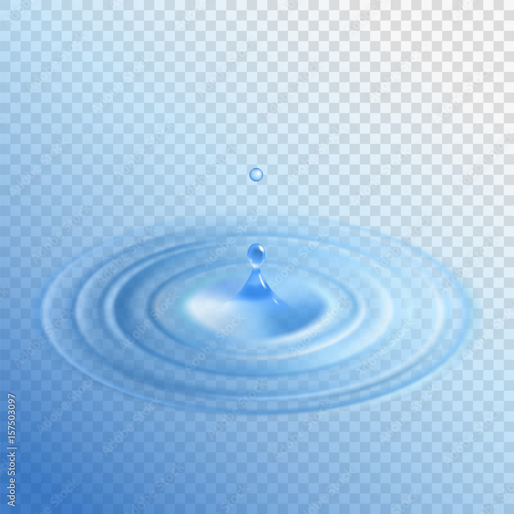 Ripple effect on water from a falling drop with transparency. Isolated ...