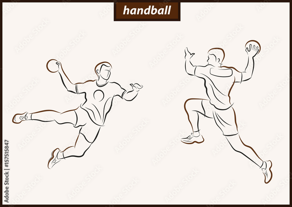 Set of a vector illustration shows a handball player in the attack ...
