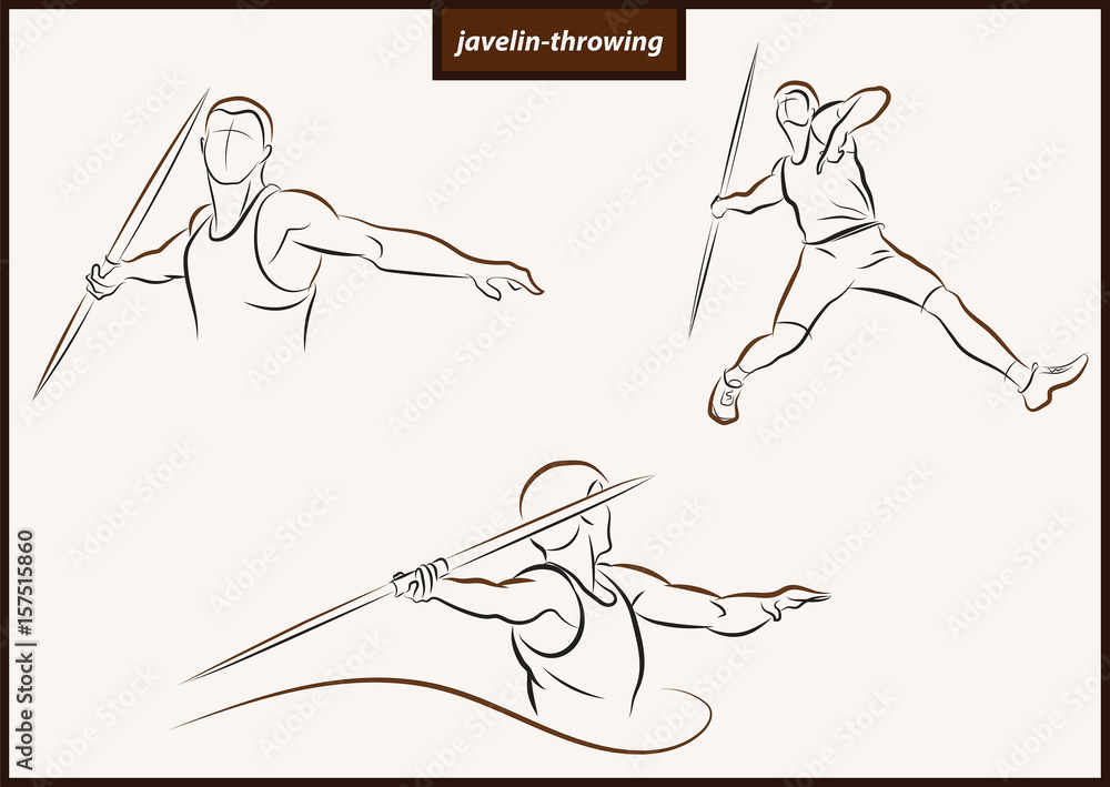 Set of a vector illustration shows a athlete throwing javelin. Sport ...