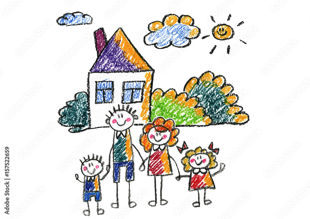 Kids drawing Happy family Mother, father, sister, brother Happy mom and ...