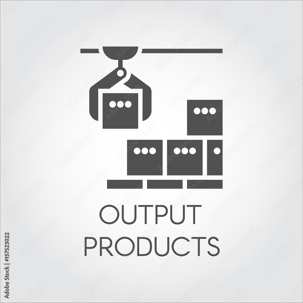 Black icon of output products concept. Modern equipment for factories ...