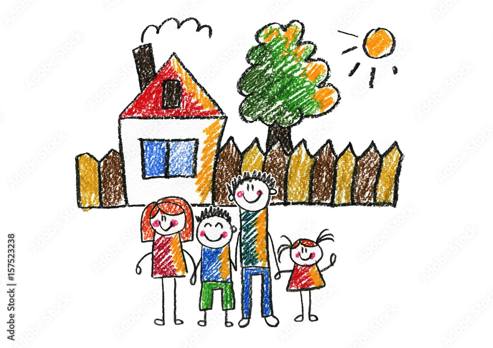 Kids drawing Happy family Mother, father, sister, brother Happy mom and ...