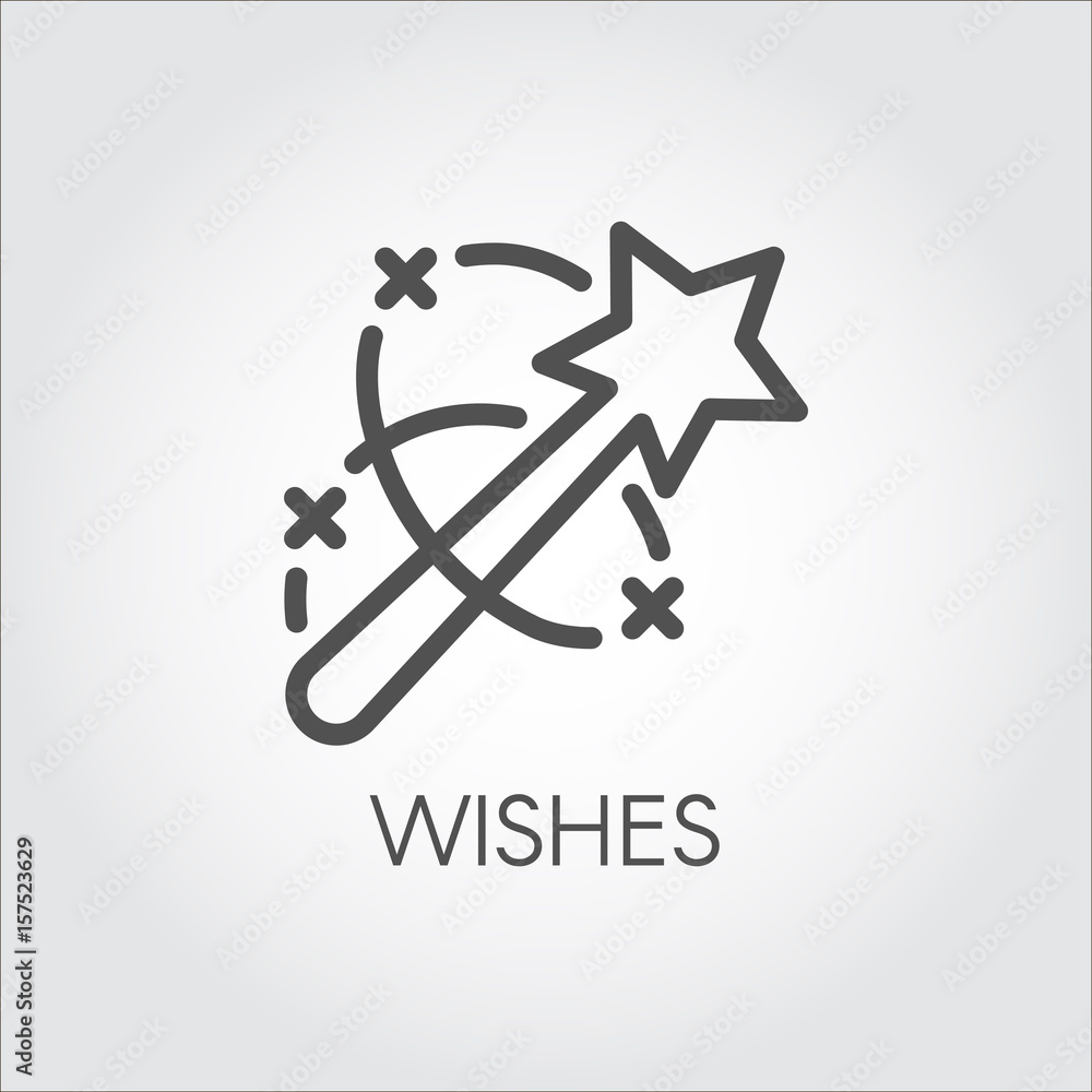 Magic wand icon. Flat simple label drawn in line art style. Simple logo ...