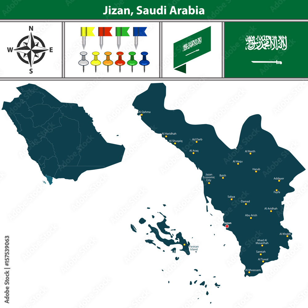 Map of Jizan, Saudi Arabia Stock Vector | Adobe Stock