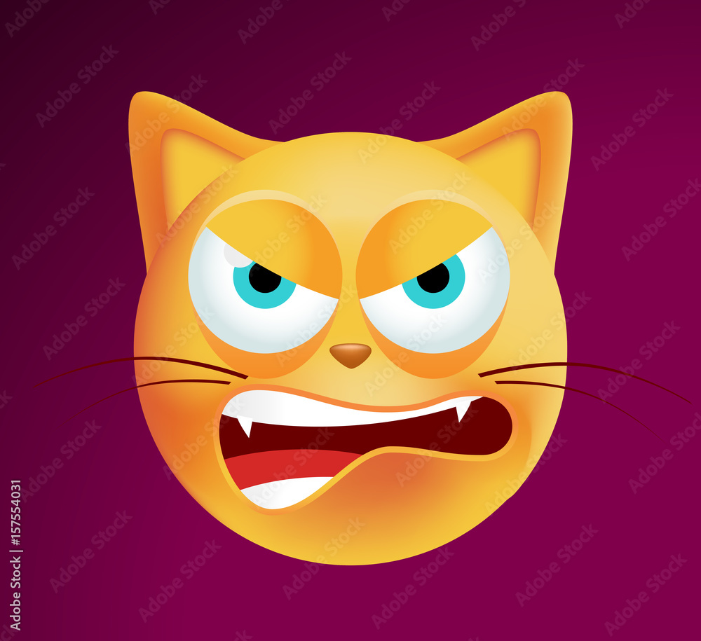 Cute Angry Emoticon Cat on Dark Background. Isolated Vector ...