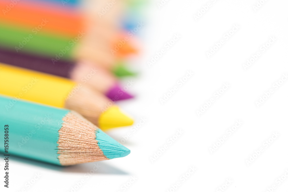 colored pencils in an arrangement on a white background Stock Photo ...