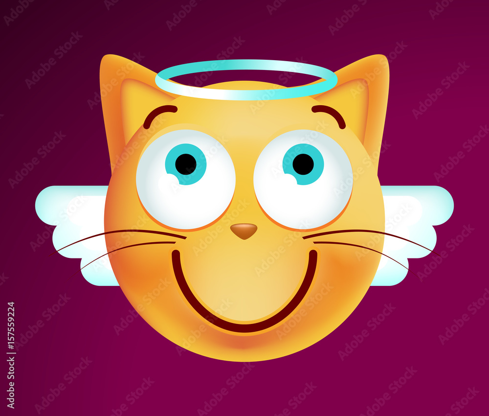 Cute Angel Emoticon Cat on Dark Background. Isolated Vector ...