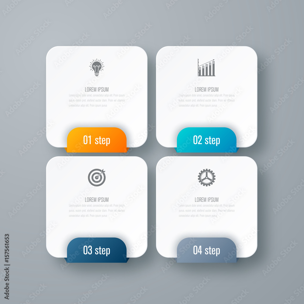 Business infographics template 4 steps with square Stock Vector | Adobe ...